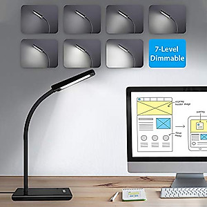 TROND Desk Lamp, Dimmable Eye-Caring Task Lamp, 3 Color Modes 7 Brightness Levels Table Lamp, Flexible Gooseneck Lamp, Desk Light for Home Office Bedroom Kitchen Nightstand Reading, 6000K, 10W, Black