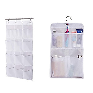 MISSLO Shower Caddy Organizer 5 Pockets + Mesh Shower Organizer Hanging 15 Pockets Over the Door