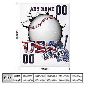 Baseball Blanket Personalized Name Blanket for Kids Adults Custom Baseball Blankets with Name Sports Customized Throw Blanket for Boys Mens Gifts 30"*40"