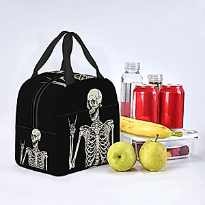 PATNPRT Skeleton Skull Lunch Bag Women Insulated Lunch Box Tote Bag for Work, Picnic, Beach or Travel
