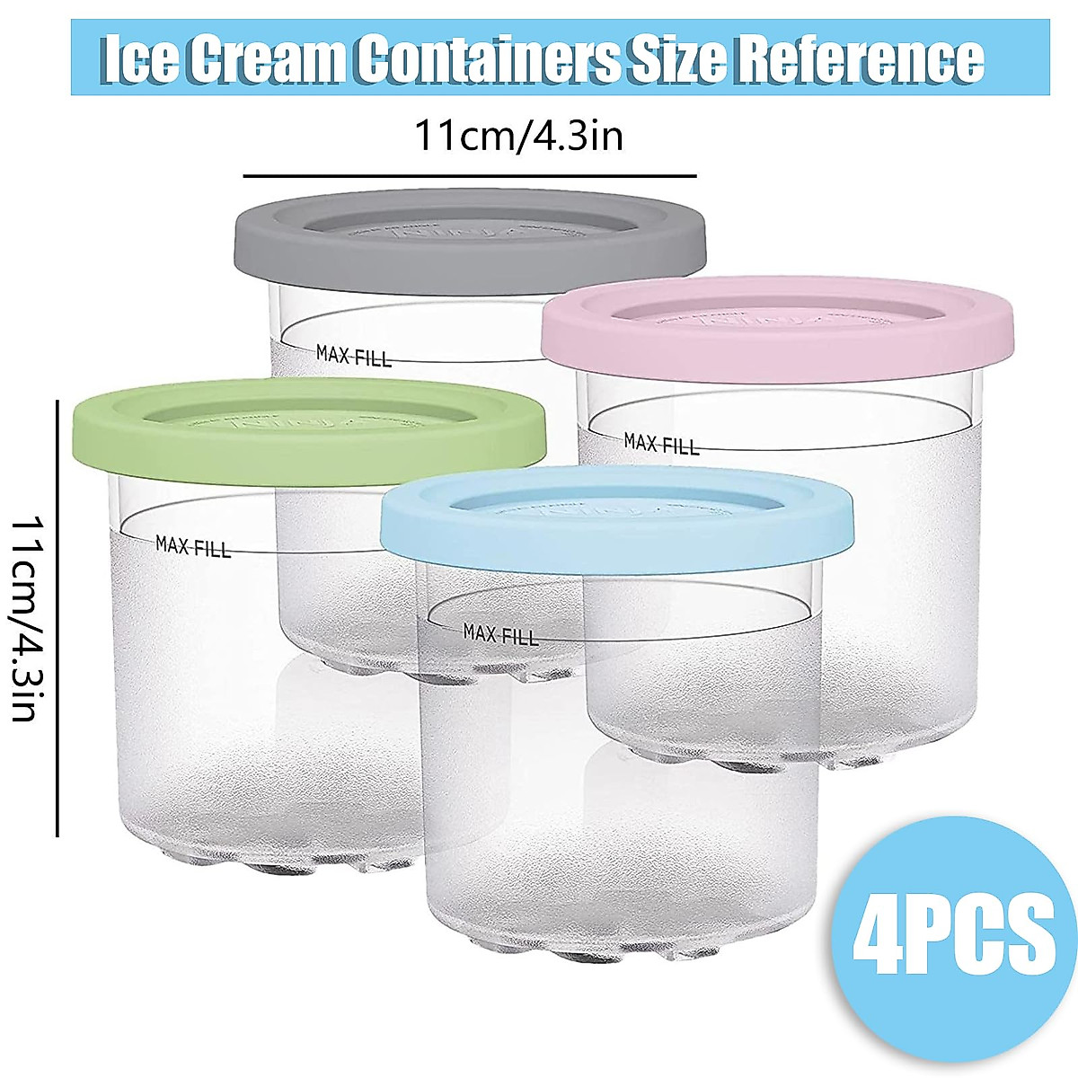 4pcs Ice Cream Pint Containers Replacement for Ninja Creami Pints and Lids, Compatible with NC301 NC300 NC299AMZ Series Ice Cream Maker, Dishwasher Safe & BPA-Free Leak Proof Ice Cream Container Box