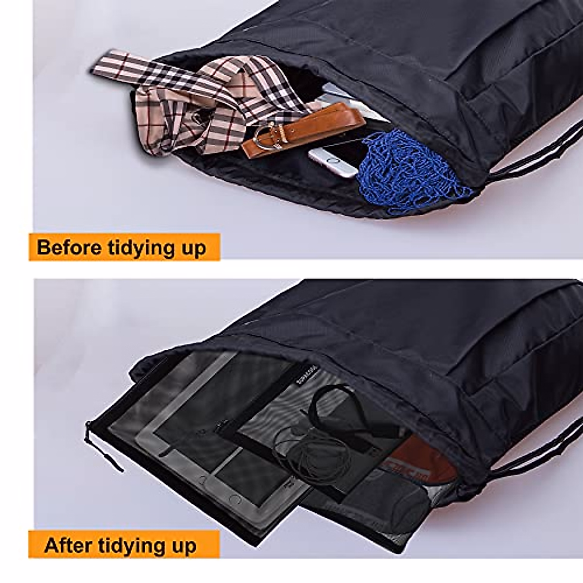 SUPACOOL Lightweight Casual Laptop Backpack with USB Charging Port and Set of 8 Black Travel Mesh Organizer Bags