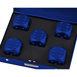 DS.DISTINCTIVE STYLE Aluminum Alloy Dice 5 Pieces 16mm Portable Metal Dices with Case 6 Sided Dice for Party Game (Blue Square)