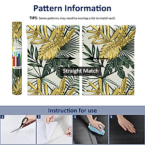 WESTICK Green Gold Botanical Wallpaper 17.5" x 118" Tropical Wallpaper Stick and Peel Floral Contact Paper for Walls Self Adhesive Leaf Wallpaper for Bedroom Kitchen Cabinet RV Countertops