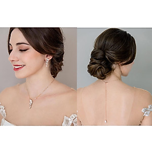 SWEETV Marquise Wedding Jewelry Set for Bride Bridesmaids, Rose Gold Bridal Jewelry Set for Wedding, Cubic Zirconia Crystal Necklace Earrings Set for Women