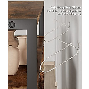 HAIOOU 3 Drawer Industrial Shoe Cabinet, Slim Freestanding Wood Shoe Rack Storage Organizer Stand with Flip Doors, Open Storage Shelf, Anti Toppling Device for 15-18 Pairs - Rustic Brown & Black