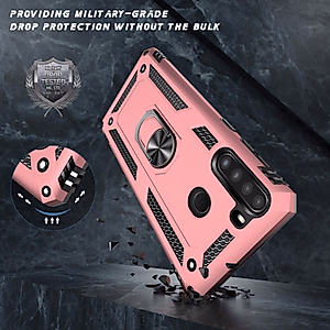 MERRO for Galaxy A21 Case with Screen Protector,Military Grade Heavy Duty Shockproof Protective Phone Cover Pass 16ft Drop Test with Magnetic Kickstand and Car Mount Holder Rose Gold Color