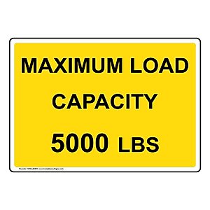 ComplianceSigns.com Maximum Load Capacity 5000 Lbs Label Decal, 5x3.5 in. 4-Pack Vinyl for Industrial Notices
