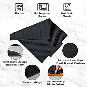 Fimary Silicone Dish Drying Mat with Drain Lip, 17" x 13'' Rubber Dish Drying Mat with Wedge Slope Water Collection, Drying Mat for Kitchen Counter, Easy to Clean Draining Mat Dishwasher Safe (Black)