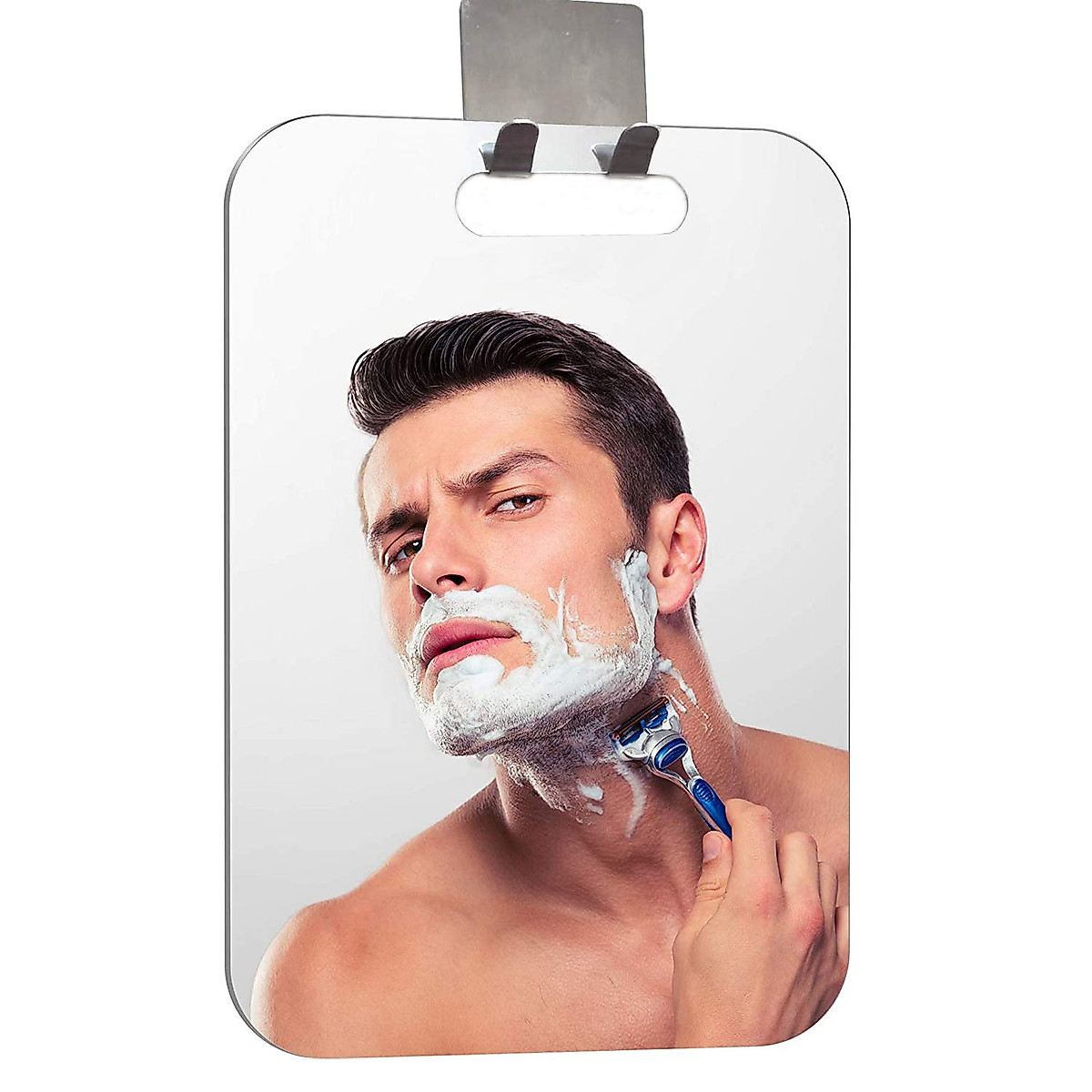 XoYo-Fogless Shower Mirror (11inX7.48in), Anti-Fog Shower Mirror, Shower Makeup Shave Mirror, Frameless Shower Mirror, Wall Hanging Mirror (Large, Shaver Hook)