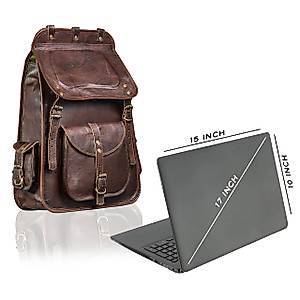 THE CHARMIKA Full Grain 21 Inch Leather Laptop Rucksack Knapsack / Large Backpack Casual Bookbag Daypack Camping Travel (Dark Choco Vintage)