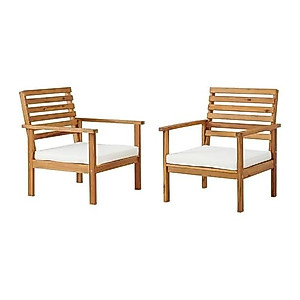 Acacia Wood 2-Person Bistro Set with Water-Resistant Seat Cushions Outdoor Furniture 25 in. W x 29 in. D x 29 in. H Weatherproof & Durable Hardwood Neutral Wood Finish & Natural Cushions