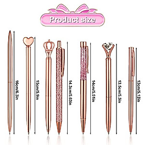 7pcs Rose Gold Ballpoint Pen Set, Metal Rose Gold Glitter Pens Bling Bling Pens Black Ink Dynamic Liquid Pen Gifts for Christmas Birthday Wedding Office Supplies
