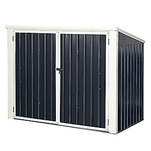 Goplus Outdoor Storage Shed 6' x 3', Multi-Purpose Galvanized Steel Garbage Cans Box with Easy Lift Hinges, Lockable Shed for Garden, Patio, Backyard, Dark Gray