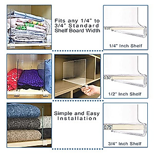 Shelf Dividers Acrylic, Set of 4, Clear Shelf Dividers for Closet Organization, Transparent Closet Separators for Clothes, Sweater and Purse Organizer for Long Shelves and Closet