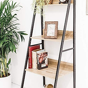 C-Hopetree Ladder Shelf Bookcase - Bookshelf - 4 Tier Plant Stand - Black Metal Frame