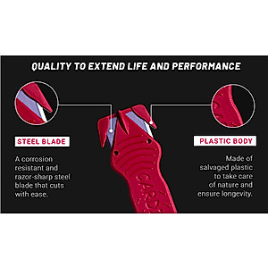 Cardinal Safety Box Cutter with Concealed Stainless Steel Blade, Package Opener Plastic Cutter for Box, Carton, Shrink Wrap, Plastic Straps (Red, Pack of 5)
