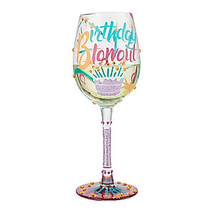 Enesco Designs by Lolita Birthday Blowout Hand-Painted Artisan Wine Glass, 1 Count (Pack of 1), Multicolor