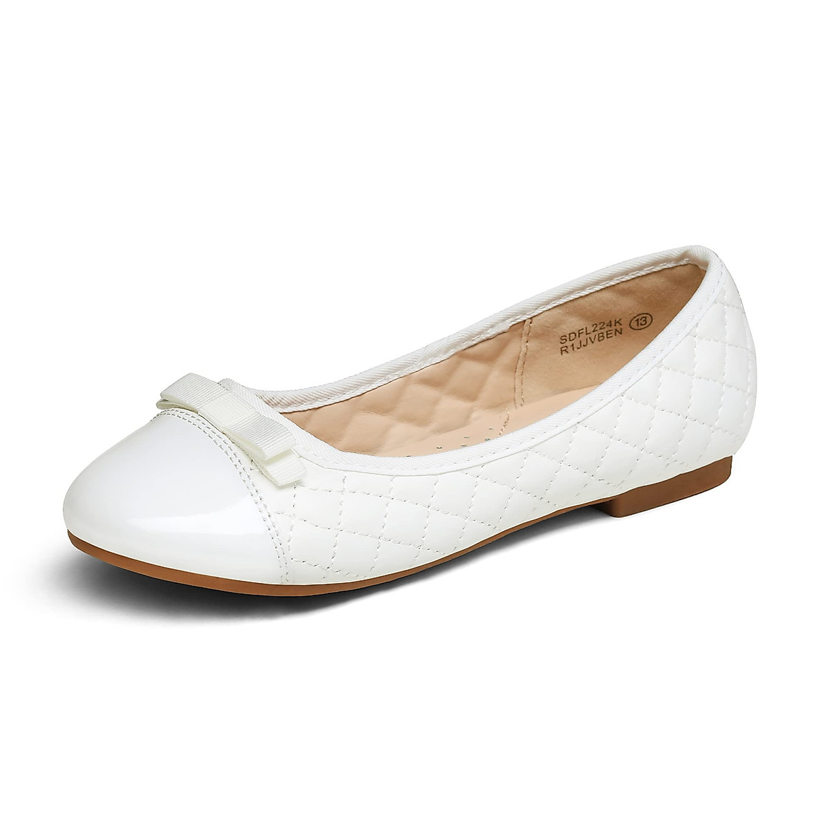 DREAM PAIRS Girls Dress Shoes Flower Girl Slip-on Cute Bow Ballet Flats for Wedding, Party,Size 2 Little Kid,White,SDFL224K