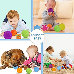 ROHSCE Baby Textured Multi Sensory Toys Massage Ball Gift Set BPA Free for Toddlers 1-3 Soft Balls Montessori Infant Baby Toys 6 to 12 Months 6 Pack
