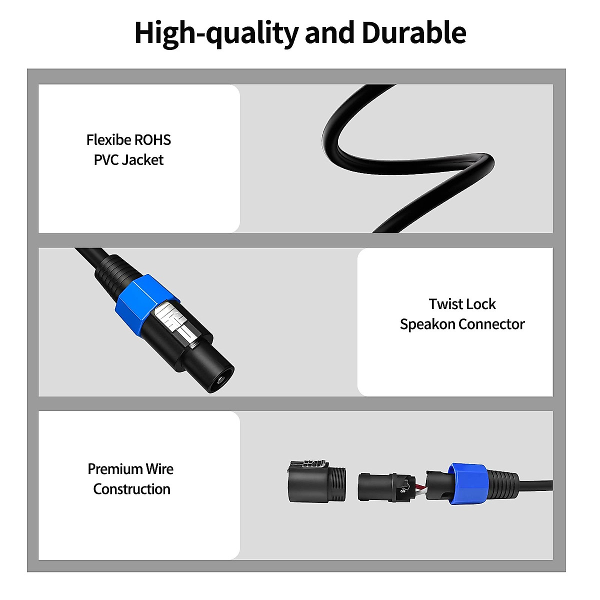 Wdpqyy 2-Pack 10 Feet Audio Speakon to Speakon Cable, Professional 12AWG Guage Wire Audio Speaker Cable with Twist Lock