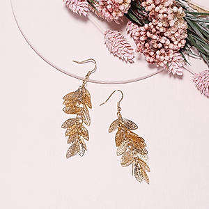 Bohemian Multi Layered Filigree Leaves Dangle Drop Long Statement Earrings