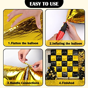 AIERSA Black And Gold Balloon Backdrop Wall,25Pcs Square Foil Balloons for Graduation,Birthday,Anniversary,Retirement Party Decoration Supplies