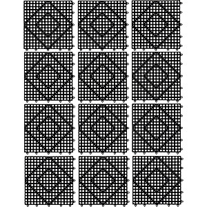 San Jamar Versa-Mat Plastic Interlocking Bar Mats, Black, (Set of 12)