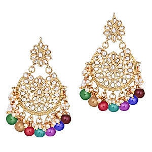 Aheli Elegant Indian Wedding Wear Faux Kundan Studded Choker Necklace with Maang Tikka Set Ethnic Fashion Jewelry for Women (Multi Kundan & Pearl Drop)