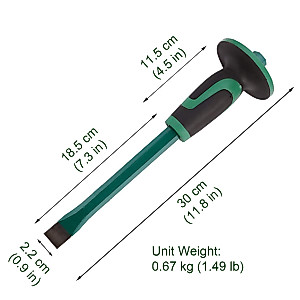 Mason Chisel With Hand Guard, 12 inches (30 cm) Heavy Duty Flat End Rock Concrete Mortar Stone Chisel for Demolishing Carving Scaling Breaking Hounding