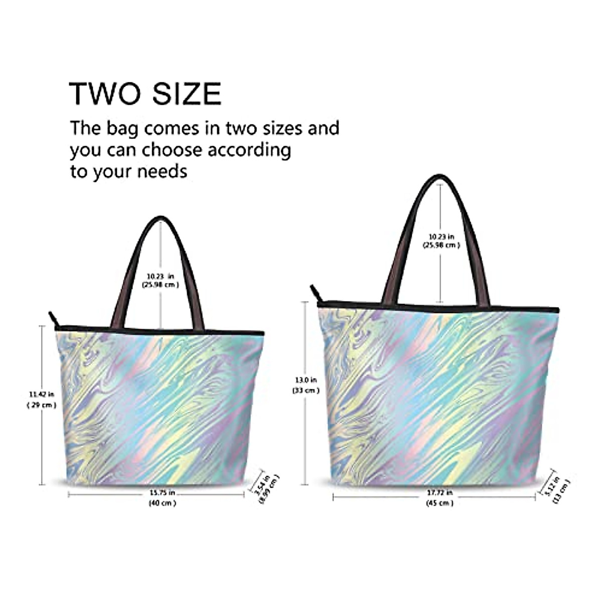 Bolaz Tote Bag with Pockets for Women Rainbow Marble Colorful Art Shoulder Bag Handbags Zipper Work Small Travel Office Business