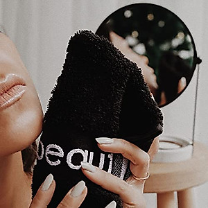 Hiera Home 6 Pack Beauty Washcloth Set, 100% Turkish Cotton Luxury Face Towels, Make up Removal Wash Cloths, (Set of 6 Washcloths, Beauty-Black)