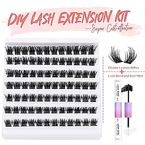 DIY Lash Extension Kit Lash Clusters Kit Fluffy Wispy Cluster Lashes Like Eyelash Extensions Lash Bond and Seal Strong Hold 12-16MM by ALICE