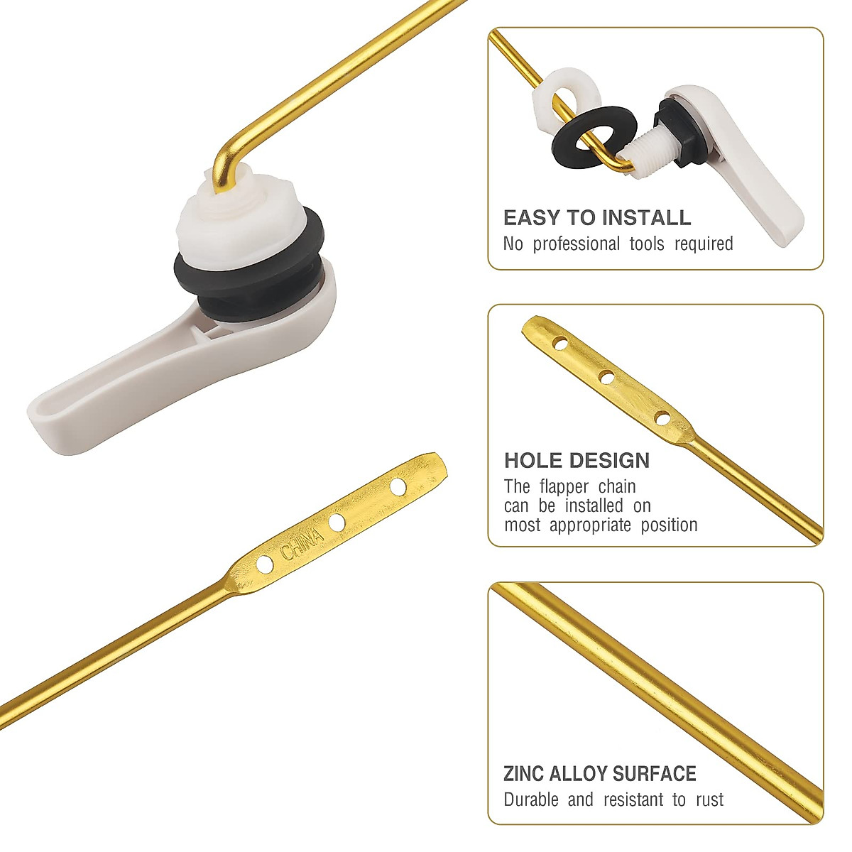 Jwodo Toilet Handle Replacement Kit, Universal Tank Flush Lever Handle with Stainless Steel Flapper Chains for Most Front Mount Toilets, White Finish Toilet Flush Handle