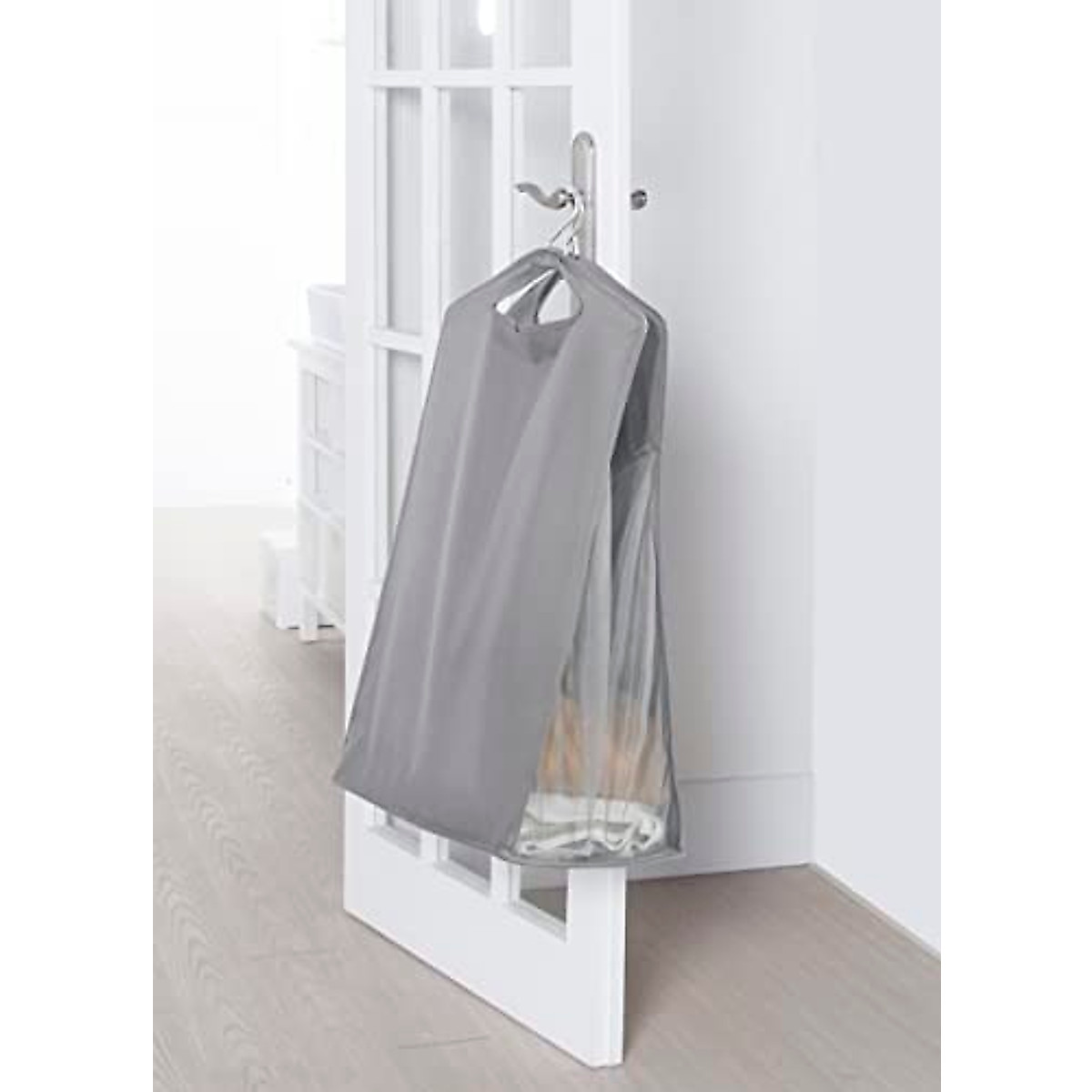 STORAGE MANIAC 2-Pack Hanging Laundry Hamper, Front See-Through Mesh Bag, Slim Basket, Double Hanging Closet Hamper, Narrow Organizer, Grey