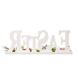 Glitzhome Plaid Wooden Easter Table Sign Decor with Flowers and Rattan, 16" L, Multi-Color