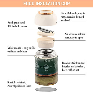 CUPADA Funny Cat Teacher Food Jar, Math Lesson Insulated Hot Food Jars Vacuum 17OZ with Folding Spoon for Work Trip Picnic Camping