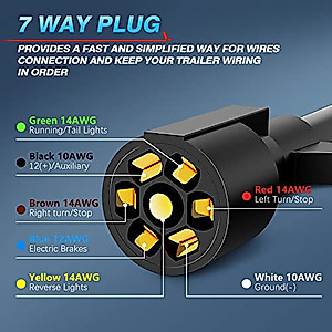 MICTUNING 7 Way Trailer Plug Socket Extension Cable - 7 Blade Trailer Wiring Connector Cord Wire 3ft 10-14 AWG