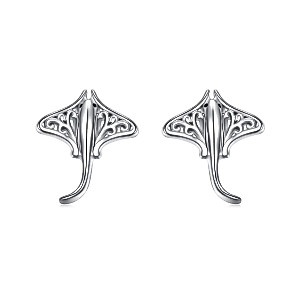 Stingray Stud Earrings Sterling Silver Manta Ray Fish Sea Animal Jewelry Birthday Gift for Sea Lover Women