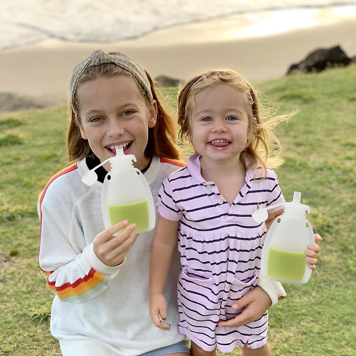 Reusable Silicone Food Pouch for Baby and Toddlers, Squeezable Pouch, Squeeze Pouch, Easy Clean Silicone Pouch for Pre-K and School, Homemade Baby Food Storage, 4oz (Orange-Green-White 3 Pack)