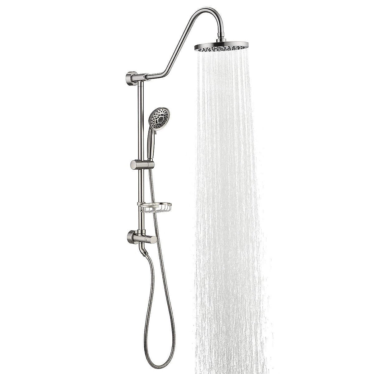 Shower System with 8" Rain Shower Head, 5-Function Shower Head with Handheld, Adjustable Slide Bar, 59" Stainless Steel Hose, Brushed Nickel