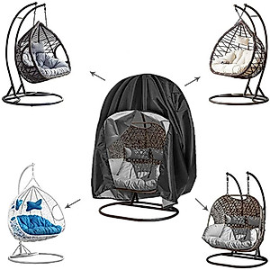 ASkinds Patio Hanging Egg Chair Covers with Zipper, Durable Double Wicker Egg Swing Chair Covers 91" Hx80 D Waterproof Resisatnt Outdoor Garden Chair Cover, Windproof Hanging Chair Cover(Black)