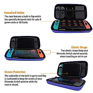 Orzly Carrying case for Nintendo Switch OLED and Switch Console - Midnight Blue Protective Hard Portable Travel case Shell Pouch for Nintendo Switch Console & Accessories