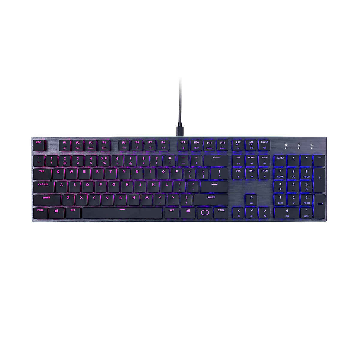 Cooler Master USB Type-C (Keyboard Side), USB 2.0 Type A (Computer Side) Sk-650-Gklr1-US SK650 Mechanical Keyboard with Cherry MX Low Profile Switches In Brushed Aluminum Design,BlacK Layout,Full