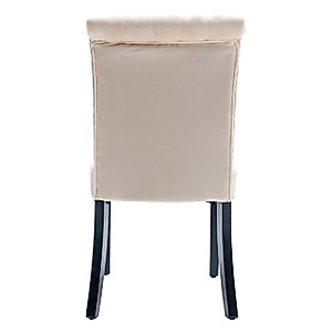 HESIEU Velvet Dining Chair Set, Classic Design, high backrest with Solid Wood Frame, Beige, Set of 2