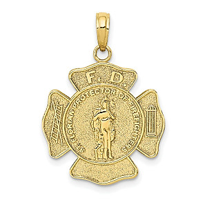 Jewelry Stores Network 10k Yellow Gold Firemans Badge Pendant With Saint Florian Protector Of Firefighters Words 22 mm x 19 mm