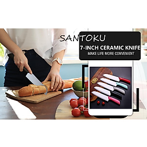 Beolee.Dan Ceramic Santoku Knife 7 Inch - High-Precision Ceramic Blade for Meats, Fruits, and Vegetables - Durable Ceramic Blade with Protective Sheath - Ceramic Knives (Sky Grey)