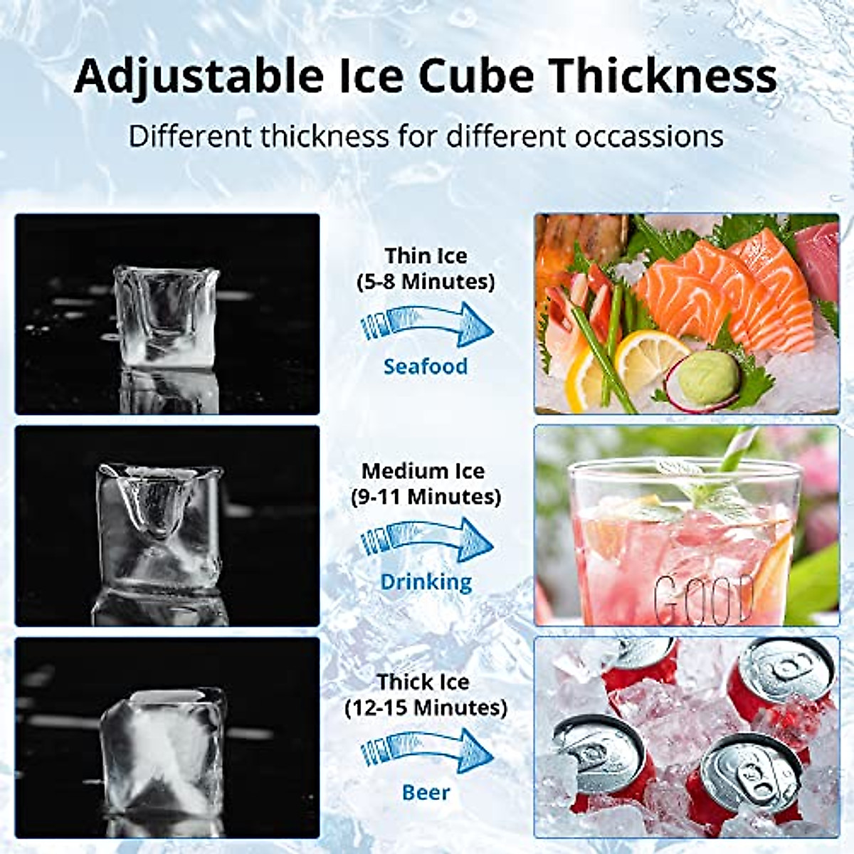 ACONEE Commercial Ice Maker Machine, 350lbs/24H Stainless Steel Under Counter ice Machine with 220lbs Ice Storage Capacity, Freestanding Ice Maker, High Efficiency