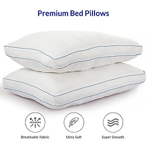 Royale Linen Pillows Queen Size Set Of 2 - Bed Pillows for Sleeping - Gusseted Pillow for Back, Stomach or Side Sleepers - Down Alternative Queen Pillows - Soft Hotel Quality (20x30 Inches, Pack Of 2)