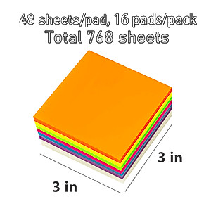 (16 Pack) Transparent Sticky Notes 3x3 in, (768 Sheets) Post Waterproof Translucent Color Memo Pads, Clear See Through Self-Adhesive Pad
